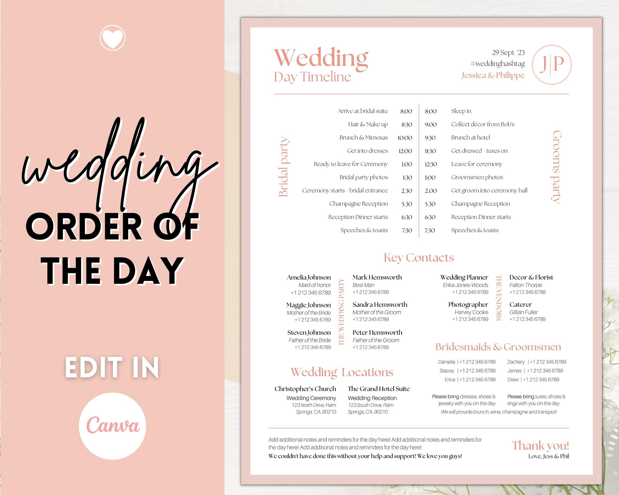 Wedding Order Of Events Template