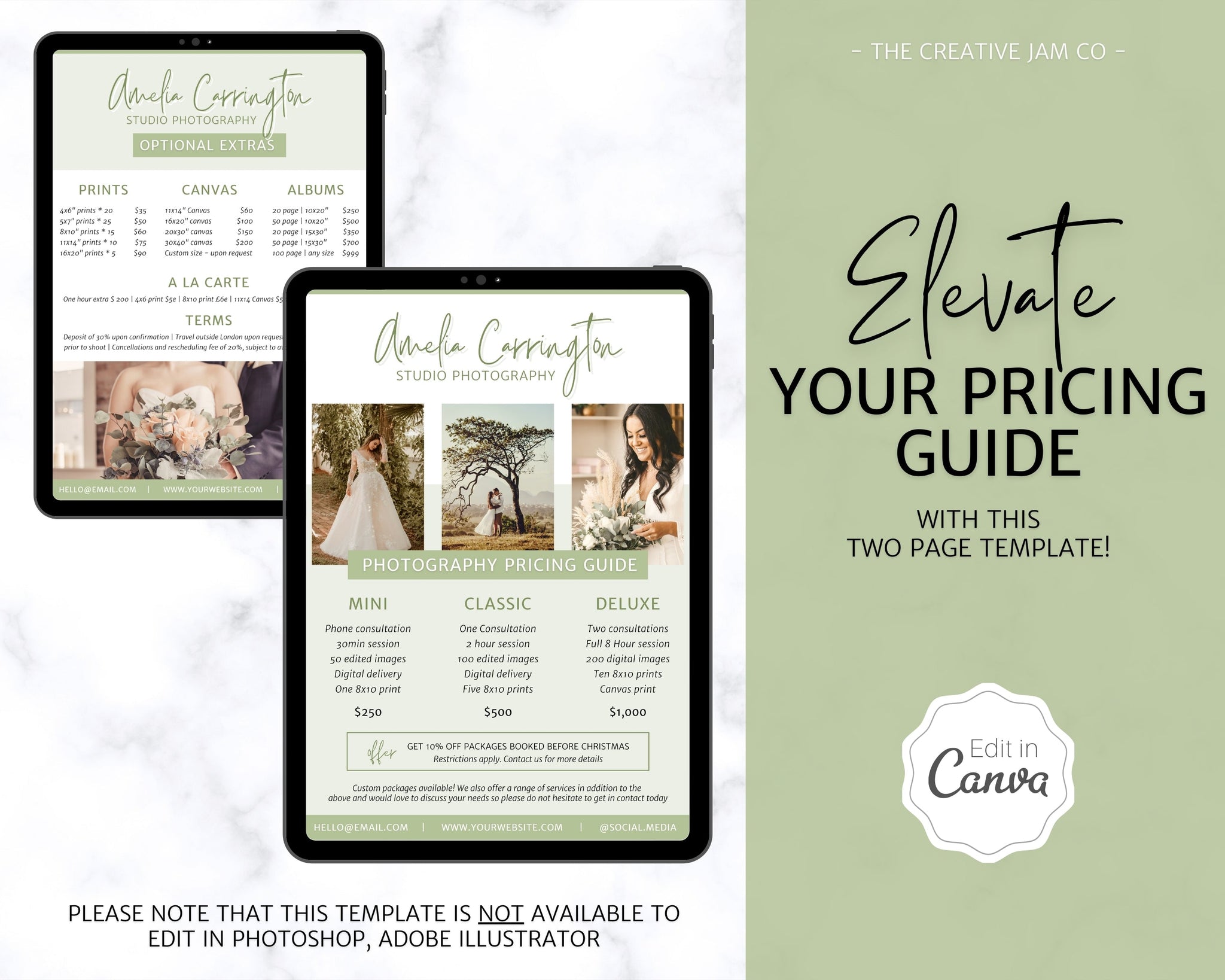 Wedding Photography Pricing Template | Photo Price Guide - Green