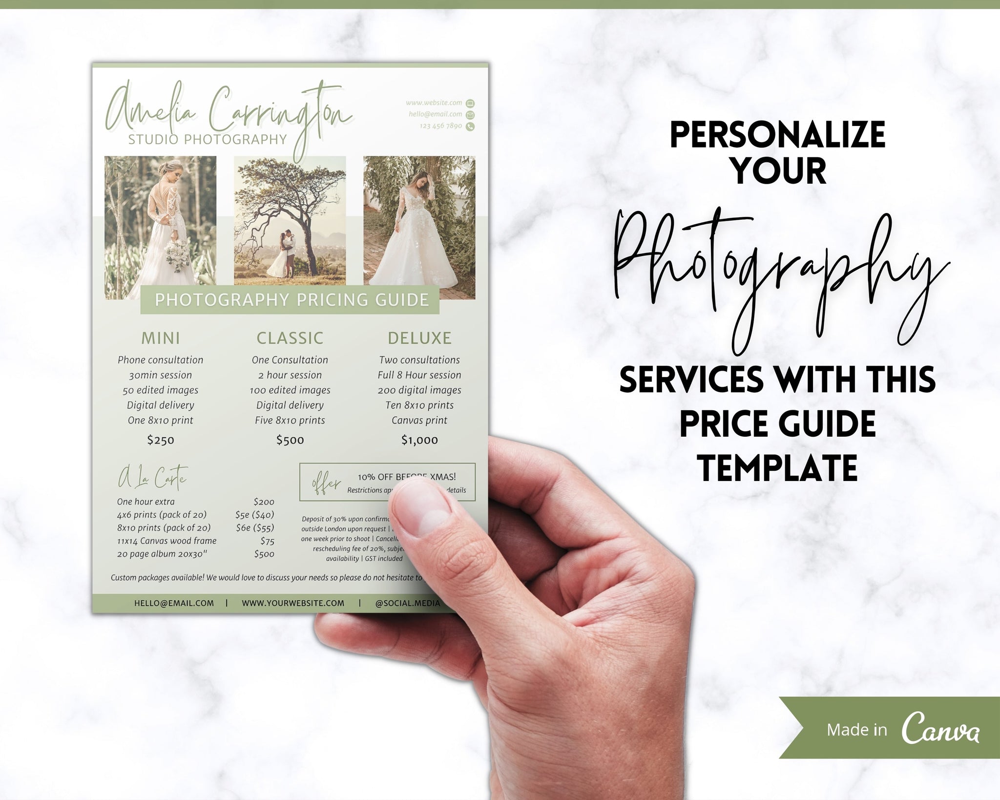Wedding Photography Pricing Template | Photo Price Guide - Green
