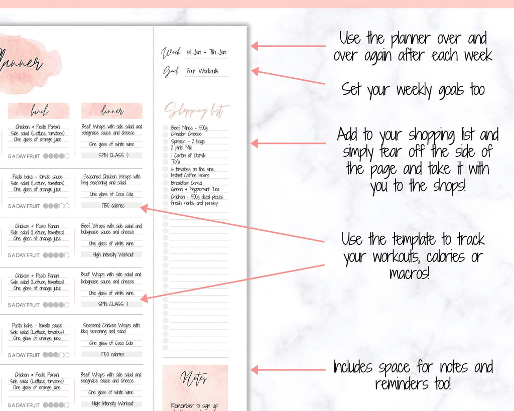 Weekly Meal Planner Printable Bundle | Food Diary - Watercolor