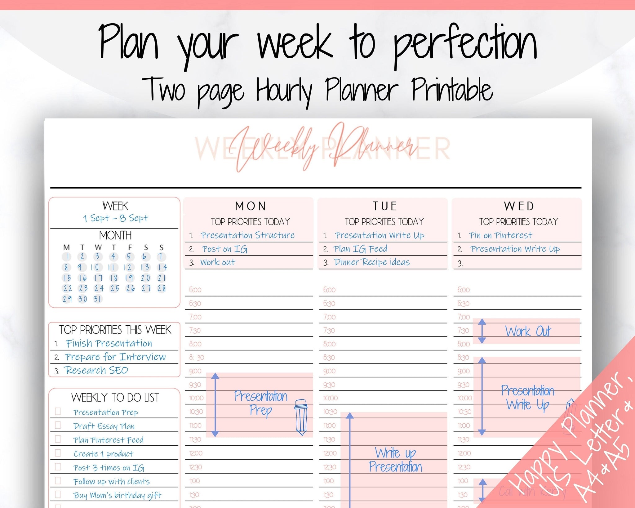 2022 Undated Weekly Planner Printable Template | Weekly Organizer