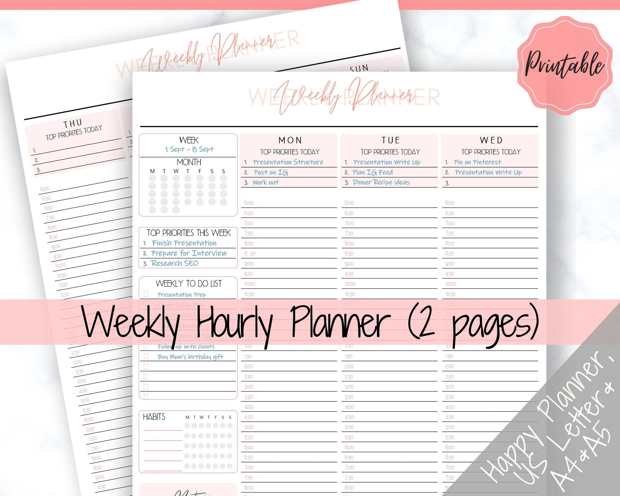 2022 Undated Weekly Planner Printable Template | Weekly Organizer