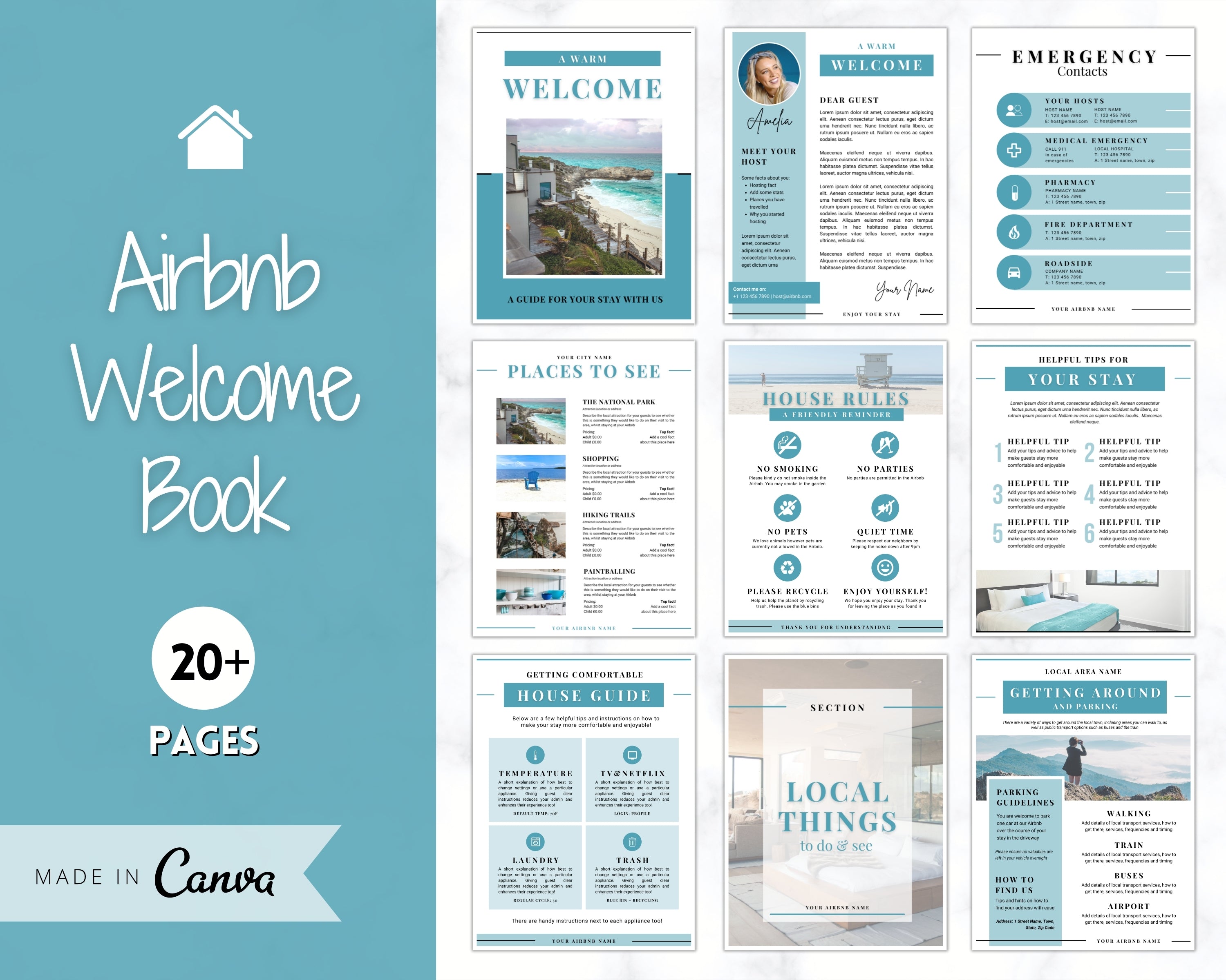 Airbnb Welcome Book Template | Editable Canva House Guide, Host, VRBO