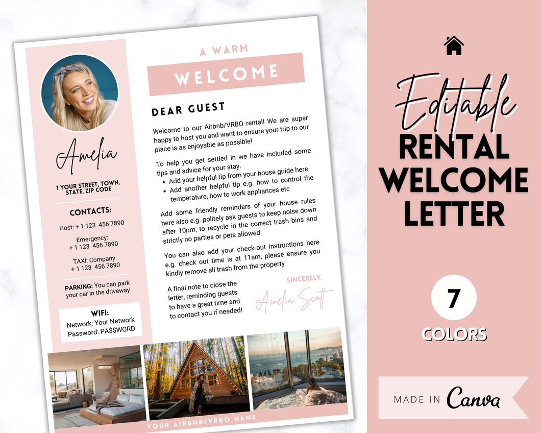 Airbnb Welcome Letter Template, Editable Canva Host Sign, VRBO