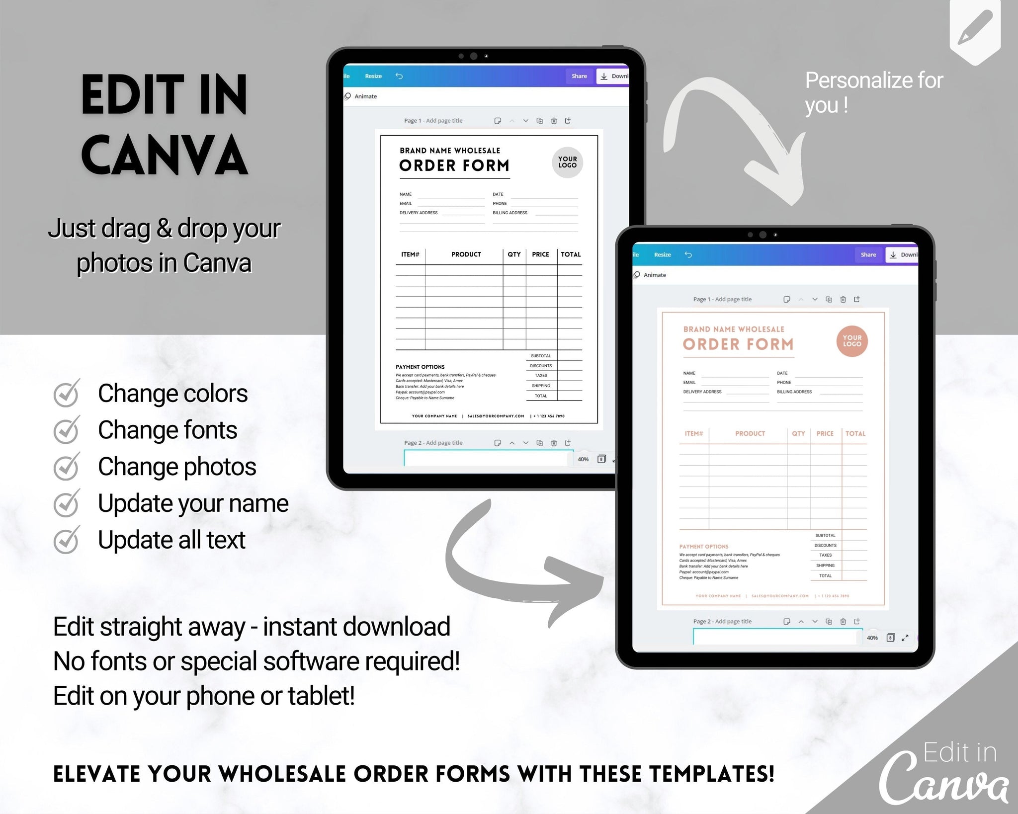 Editable Wholesale Order Form Template Printable | Style 1