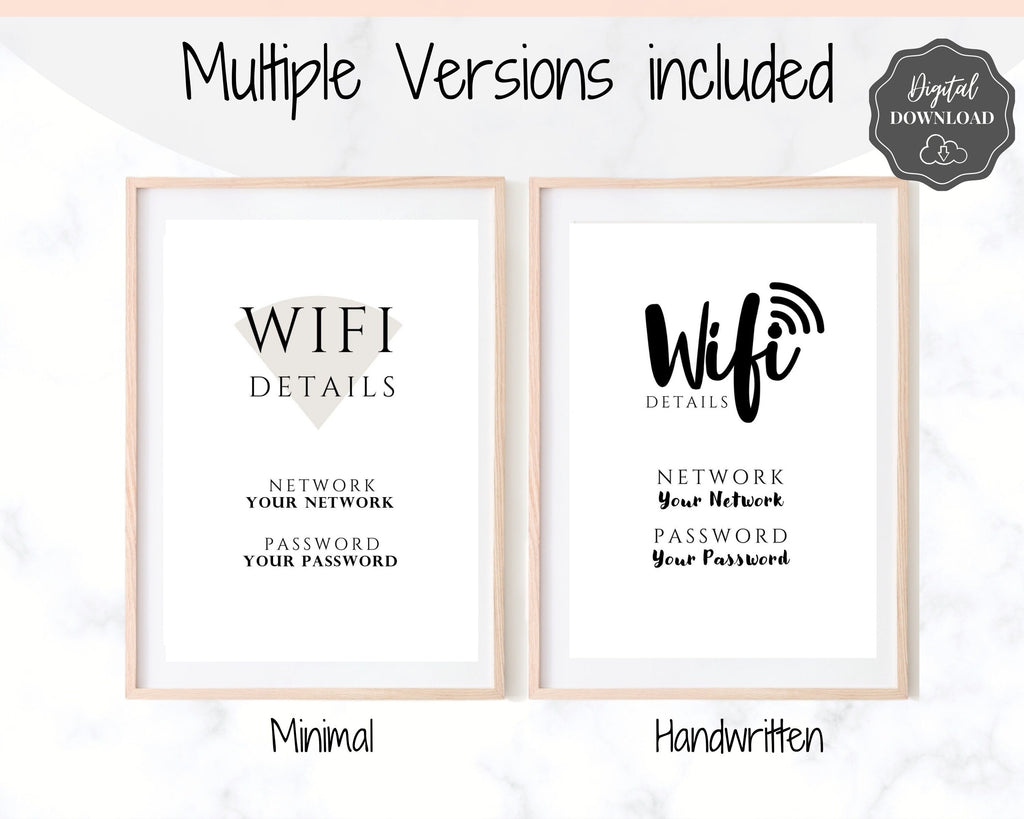 Editable Wifi Sign Printable Templates for Airbnb and Restaurants