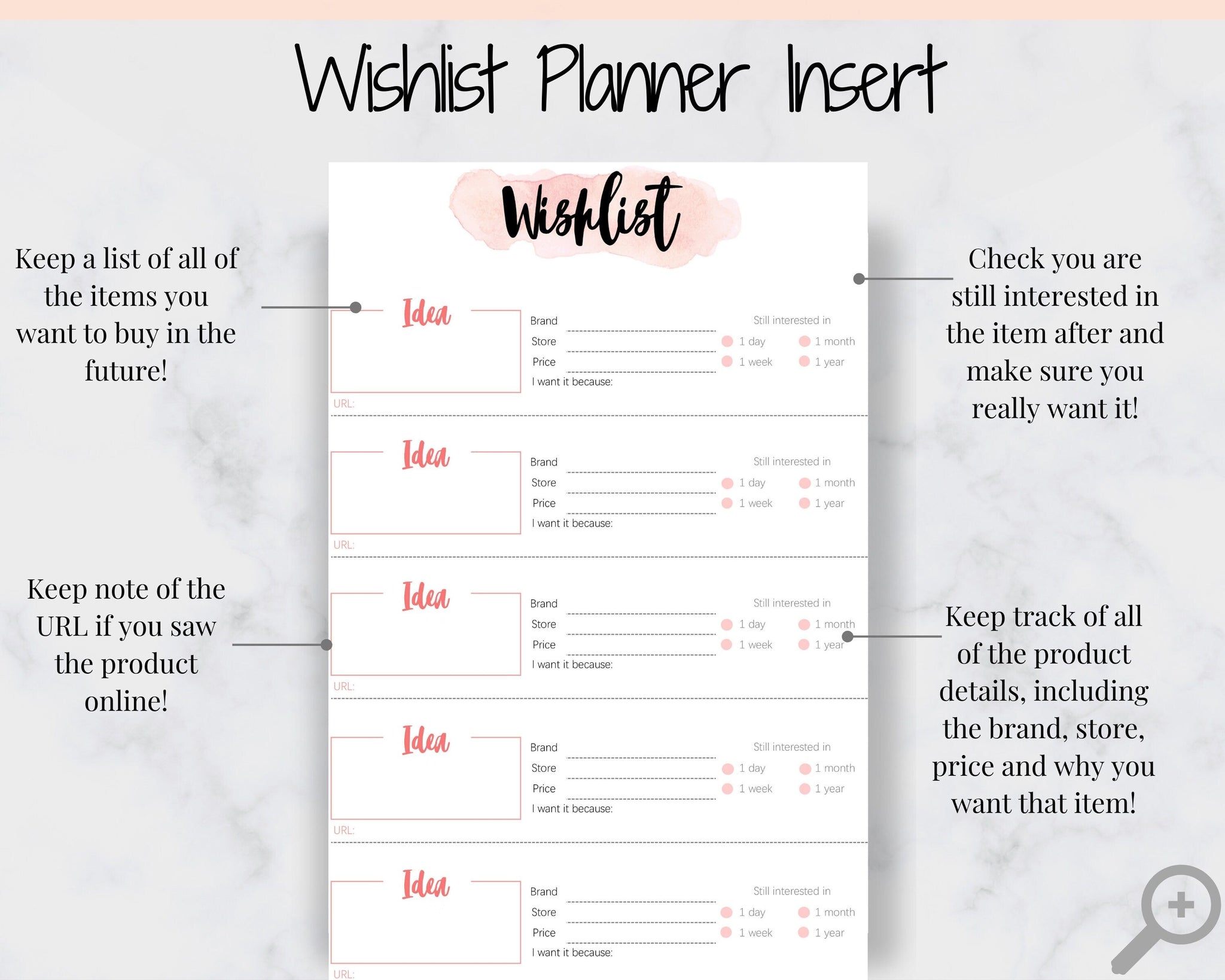 Shopping Gift Wishlist Printable Tracker Insert, Birthdays & Christmas