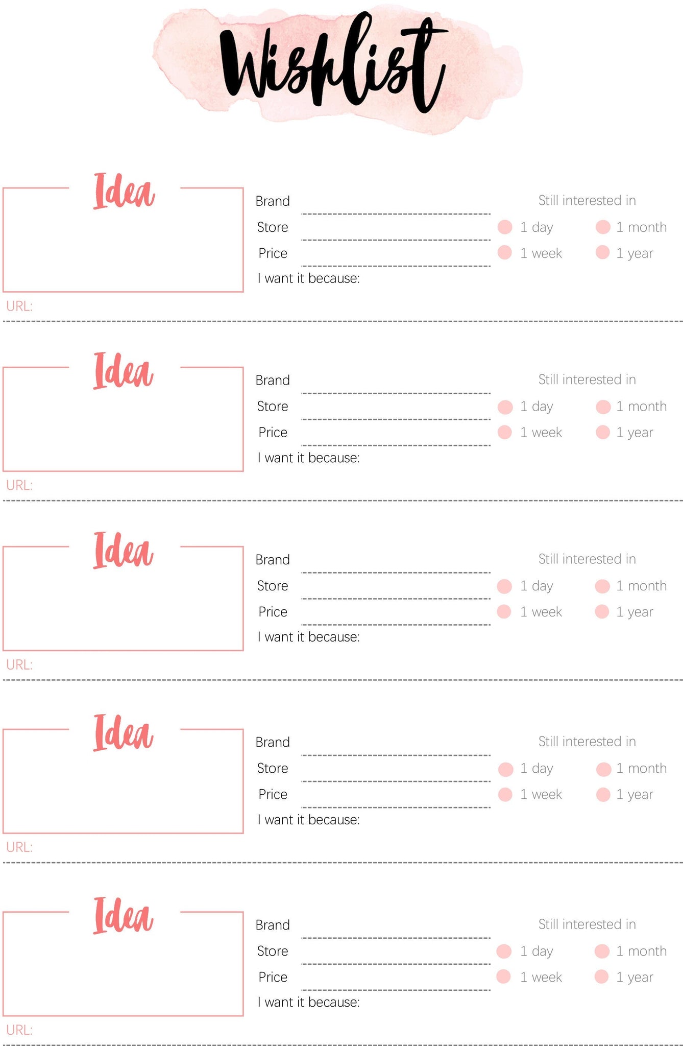 Shopping Gift Wishlist Printable Tracker Insert, Birthdays & Christmas