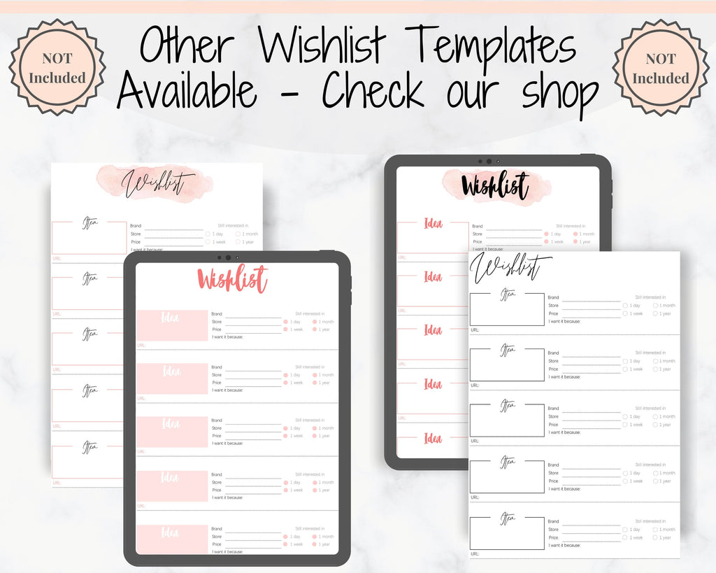 Shopping Gift Wishlist Printable Tracker Insert, Birthdays & Christmas