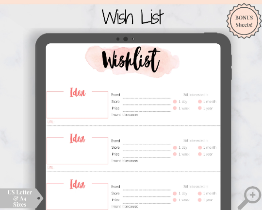 Shopping Gift Wishlist Printable Tracker Insert, Birthdays & Christmas