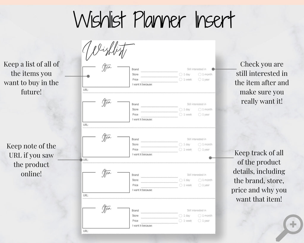 Wishlist Printable Tracker Template Insert | Christmas, Birthday Gifts